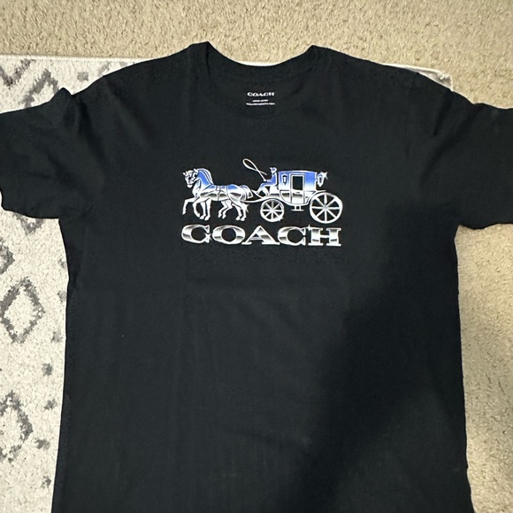 Coach | Shirts | Coach Black Tee With Blue Carriage Design | Poshmark